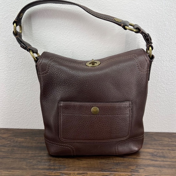 Coach | Bags | Coach Chelsea Brown Pebbled Leather Turnlock Hobo ...